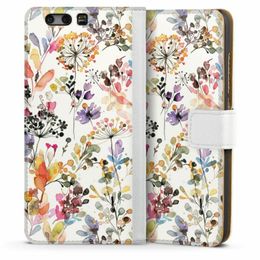 DeinDesign Handyhülle Blume Muster Pastell Wild Grasses, Huawei P10 Hülle Handy Flip Case Wallet Cover Handytasche Leder, weiß