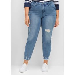 sheego Große Größen: Schmale 7/8-Jeans mit Destroyed-Effekten, blue used Denim, Gr.54