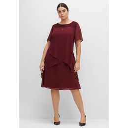 sheego Große Größen: Cocktailkleid mit Spitzen-Einsatz, aus Chiffon, weinrot, Gr.50