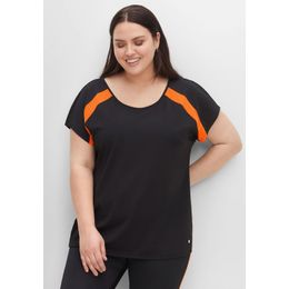 sheego Große Größen: Funktionsshirt mit Mesh-Einsätzen am Ärmel, schwarz-orange, Gr.40/42