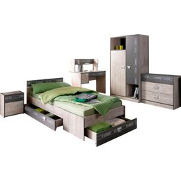 Parisot Jugendzimmer-Set Fabric, (Set, 4-St., Bett, Bettschubkasten, Kleiderschrank, Nachttisch), wahlweise mit Aufbauservice, braun|grau