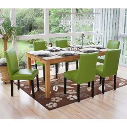 MCW 6er-Set Esszimmerstuhl Stuhl Küchenstuhl Littau ~ Kunstleder, grün, dunkle Beine