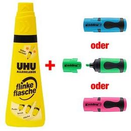 AKTION: UHU flinke flasche Alleskleber 90,0 g + GRATIS edding Textmarker (grün, blau oder pink)