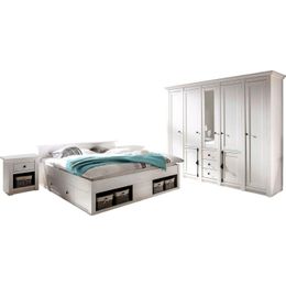 Home Affaire Schlafzimmer-Set California, (Set, 4-St), groß: Bett 180 cm, 2 Nachttische, 5-trg Kleiderschrank, weiß