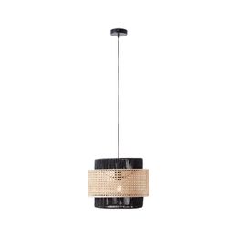 Brilliant Lampe, Arles Pendelleuchte 35cm schwarzmatt/rattan, 1x A60, E27, 40W, Kabel kürzbar / in der Höhe einstellbar