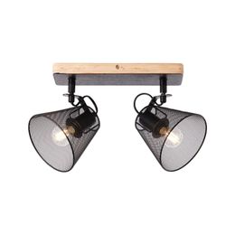 Brilliant Lampe, Whole Spotbalken 2flg schwarz/holzfarbend, Metall/Holz, 2x D45, E14, 40W,Tropfenlampen (nicht enthalten)