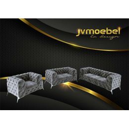 JVmoebel Chesterfield-Sofa Graues Chesterfield 3+2+1 Couch Set modernes Design Luxus Neu