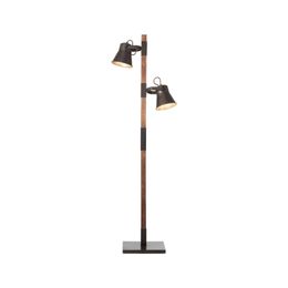 Brilliant Lampe Plow Standleuchte 2flg schwarz stahl/holz 2x A60, E27, 10W, geeignet für Normallampen (nicht enthalten) Mit Fußschalter