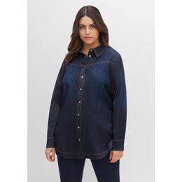 sheego Große Größen: Jeansbluse mit Kontrastnähten und Druckknöpfen, blue black Denim, Gr.48