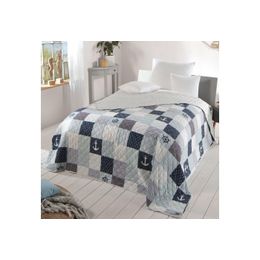 Delindo Lifestyle Bettüberwurf Patchwork maritim Anker blau