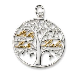 CM Anhänger "Lebensbaum" mit Wording, Bicolor, 925 Silber