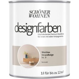 Schöner Wohnen Farbe SCHÖNER WOHNEN FARBE Wand- und Deckenfarbe designfarben, 1 Liter, Weiches Strandbeige Nr. 9, hochdeckende Premium-Wandfarbe, beige|braun