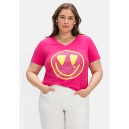 miss goodlife Große Größen: T-Shirt mit Neon-Frontprint, elastische Qualität, pink, Gr.40