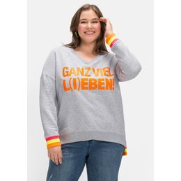 miss goodlife Große Größen: Sweatshirt mit Neonprint und Ringelbündchen, grau, Gr.42