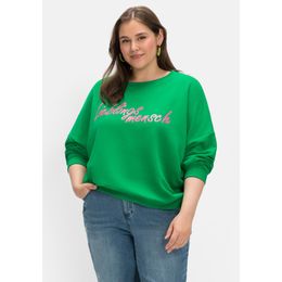 miss goodlife Große Größen: Sweatshirt mit Neon-Frontprint, reine Baumwolle, grün, Gr.44