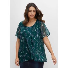 sheego Große Größen: Shirt aus Chiffon mit Alloverdruck und Falten von, tiefgrün bedruckt, Gr.48/50