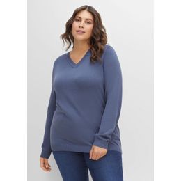 sheego Große Größen: Pullover aus Feinstrick mit V-Ausschnitt, indigo, Gr.52/54