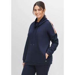 sheego Große Größen: Relax-Sweatshirt mit Schalkragen und Kontraststreifen, marine, Gr.40/42