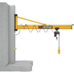 Vetter Wandschwenkkran PRAKTIKUS PW, mit Elektrokettenzug HF, Tragf&auml;higkeit 1000 kg, Ausladung 5 m, Haupt-und Feinhub 4/1 m/min