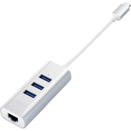 Satechi Type-C 2-in-1 3 Port USB 3.0 Hub & Ethernet USB-Adapter USB 3.0 Typ A, RJ-45 (Ethernet) zu USB Typ C, silberfarben