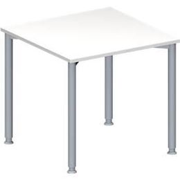 Schäfer Shop Schäfer Shop Genius Konferenztisch MODENA FLEX, Quadrat, 4-Fuß Rundrohr, B 800 x T 800 x H 720-840 mm, weiß/weißaluminium RAL 9006