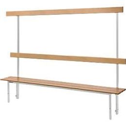 Schäfer Shop Schäfer Shop Select Sitzbank, für Umkleideräume, mit Rückwand, 7 Doppelhaken, B 1495 x T 310 x H 415 mm, lichtgrau