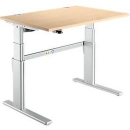 Schreibtisch Komfort, elektrisch höhenverstellbar, Rechteck, C-Fuß, B 1200 x T 800 x H 655-1305 mm, Ahorn/weißaluminium RAL 9006