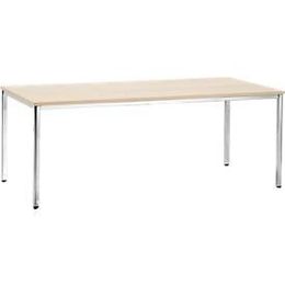 Konferenztisch, bis 6 Personen, Rechteck, 4-Fuß Quadratrohr, B 2000 x T 800 x H 720 mm, Ahorn/chromsilber