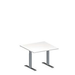 Schäfer Shop Schäfer Shop Genius Besprechungstisch MODENA FLEX, Quadrat, T-Fuß Rechteckrohr, B 1000 x T 1000 x H 650-850 mm, weiß/weißaluminium RAL 9006