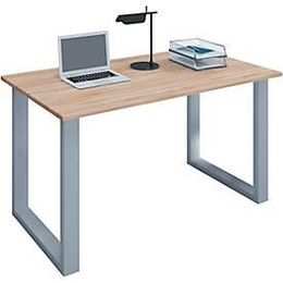 Schreibtisch, Rechteck, Bügelfuß, B 1400 x T 500 x H 760 mm, Sonoma Eiche/silber
