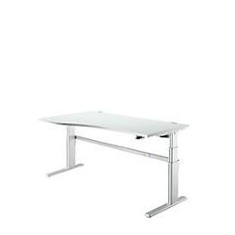 Schreibtisch Komfort, elektrisch höhenverstellbar, Freiform, Ansatz links, C-Fuß, B 1800 x T 1000/800 x H 655-1305 mm, lichtgrau/weißalu