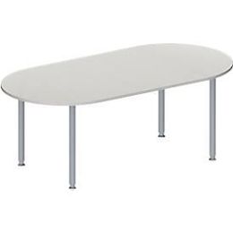 Schäfer Shop Schäfer Shop Genius Konferenztisch MODENA FLEX, Oval, 4-Fuß Rundrohr, B 2000 x T 1000 x H 720-840 mm, lichtgrau/weißaluminium RAL 9006