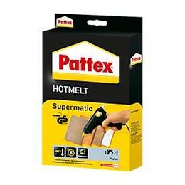 Heißklebepistole Pattex® Hotmelt Supermatic, mechanischer Vorschub, elektronischer Temperaturregler, Standbügel, 2 Heißklebesticks, schwarz-gelb