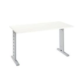 Home Office Schreibtisch Moxxo IQ, Rechteck, C-Fuß, B 1300 x T 650 x H 735 mm, weiß/weißaluminium RAL 9006