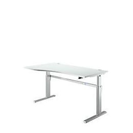 Schreibtisch Standard, elektrisch höhenverstellbar, Freiform, Ansatz links, C-Fuß, B 1800 x T 1000/800 x H 725-1185 mm, lichtgrau/weißalu