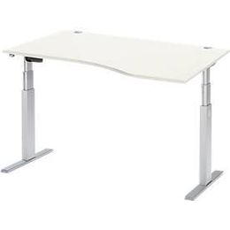 Schäfer Shop Schäfer Shop Select Schreibtisch ERGO-T, elektrisch höhenverstellbar, Freiform, Ansatz rechts, T-Fuß, B 1800 x H 640-1300 mm, weiß/weißalu