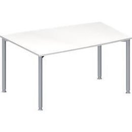 Schäfer Shop Schäfer Shop Genius Konferenztisch MODENA FLEX, Tonne, 4-Fuß Rundrohr, B 1400 x T 1000 x H 720-840 mm, weiß/weißaluminium RAL 9006