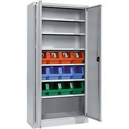 Schäfer Shop Schäfer Shop Select Materialschrank MSI 2409, mit 12 Kästen LF 322, 6 Fachböden, B 950 x T 400 x H 1935 mm, Stahl, weißaluminium