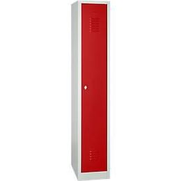 Kleiderspind, 1 Tür, B 415 x T 500 x H 1800 mm, Drehriegelverschluss, lichtgrau/rot