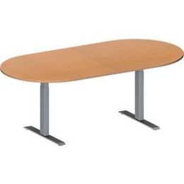 Schäfer Shop Schäfer Shop Genius Konferenztisch MODENA FLEX, Oval, T-Fuß Rechteckrohr, B 2000 x T 1000 x H 650-850 mm, Buche/weißaluminium RAL 9006