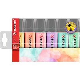 Textmarker Stabilo® Boss Original, Pastelltöne, Keilspitze, lichtbeständig, schnell trocknend, 6er-Etui