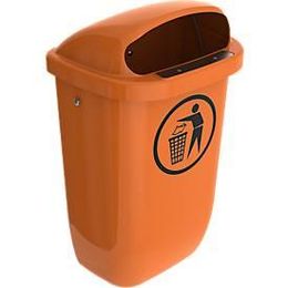Papierkorb, Volumen 50 l, entspricht DIN 30713, mit Deckel, B 430 x T 310 x H 750 mm, Niederdruck-Polyethylen, orange
