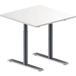 Schäfer Shop Schäfer Shop Genius Konferenztisch MODENA FLEX, Quadrat, T-Fuß Rundrohr, B 800 x T 800 x H 650-850 mm, weiß/weißaluminium RAL 9006