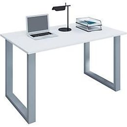 Schreibtisch, Rechteck, Bügelfuß, B 1400 x T 500 x H 760 mm, weiß/silber