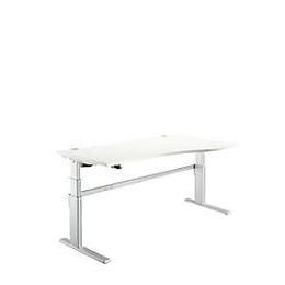 Schreibtisch Komfort, elektrisch höhenverstellbar, Freiform, Ansatz rechts, C-Fuß, B 1800 x T 1000/800 x H 655-1305 mm, weiß/weißalu