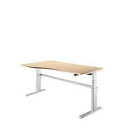Schreibtisch Komfort, elektrisch höhenverstellbar, Freiform, Ansatz links, C-Fuß, B 1800 x T 1000/800 x H 655-1305 mm, Ahorn/weißalu