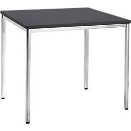 Konferenztisch, bis 4 Personen, Quadrat, 4-Fuß Quadratrohr, B 800 x T 800 x H 720 mm, schwarz/chromsilber