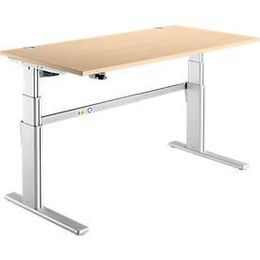 Schreibtisch Komfort, elektrisch höhenverstellbar, Rechteck, C-Fuß, B 1600 x T 800 x H 655-1305 mm, Ahorn/weißaluminium RAL 9006