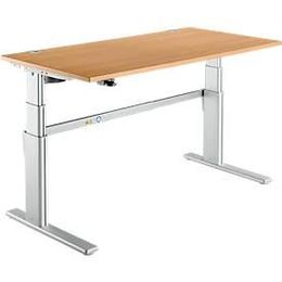 Schreibtisch Komfort, elektrisch höhenverstellbar, Rechteck, C-Fuß, B 1800 x T 800 x H 655-1305 mm, Buche/weißaluminium RAL 9006