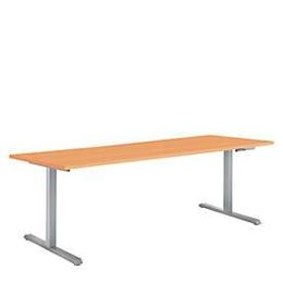 Schreibtisch Multiflex, manuell höhenverstellbar, Rechteck, T-Fuß, B 1600 x T 800 x H 728-1208 mm, Buche/weißaluminium